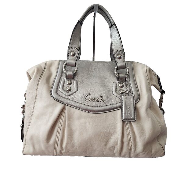 Coach | Bags | Coach F9247 Ashley Leather Satchel White Silver ...